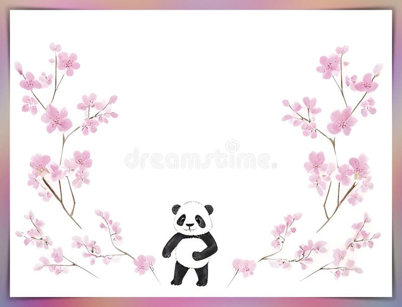 Panda Bear and Spring Flowers Background with Copy Space for Text Stock ...