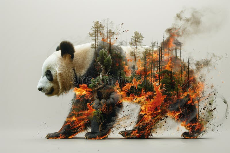 Panda Bear Standing in Front of Fire Stock Image - Image of danger ...