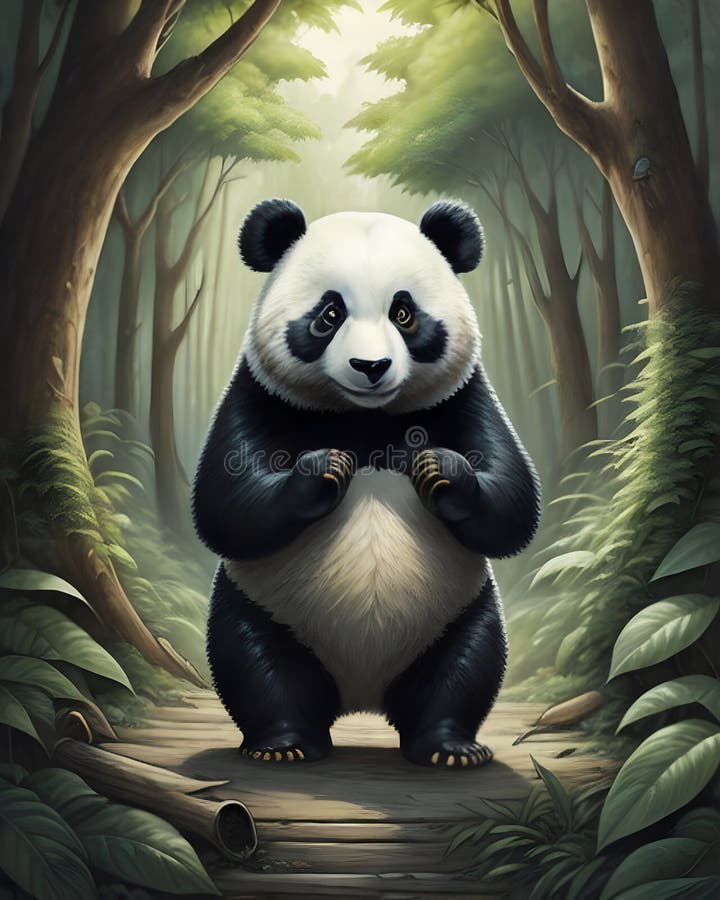 A Panda Bear Standing in the Middle of a Forest. Beautiful Picture of ...
