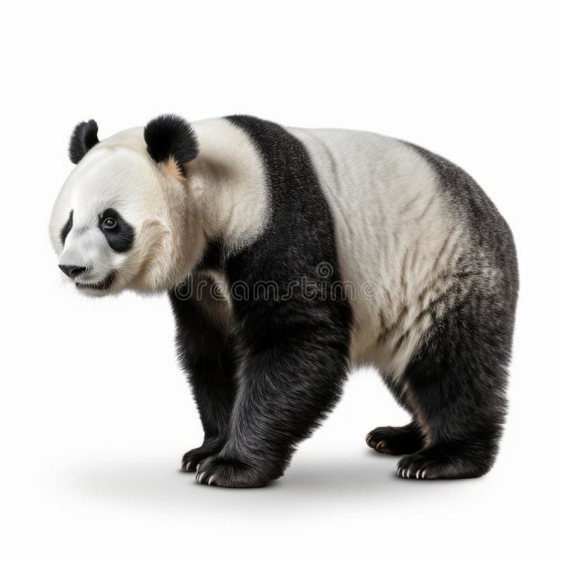 Ultradetailed Side View Photo of a Large Panda on White Background ...