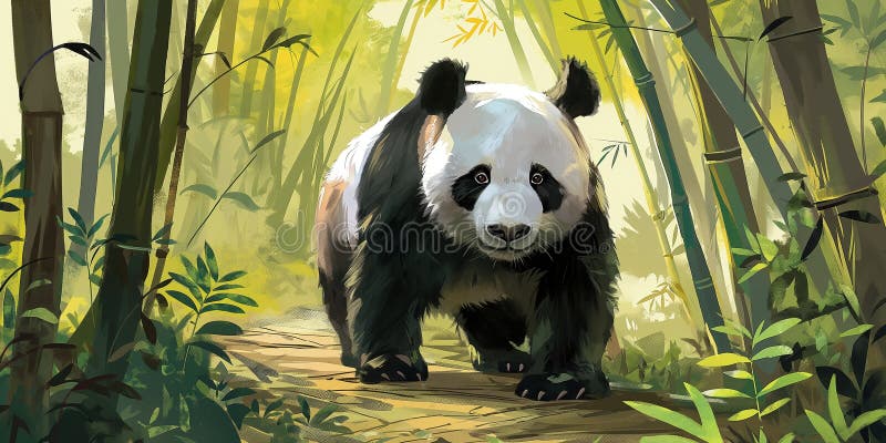 A Panda Bear is Walking through a Forest. the Bear is Walking on a Path ...