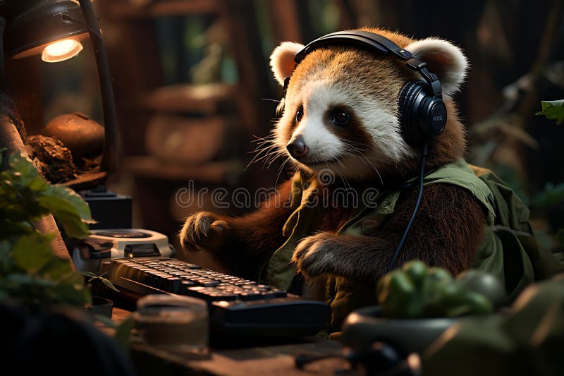 Panda Bear Wearing Headphones and Wearing Headphones with Paint ...