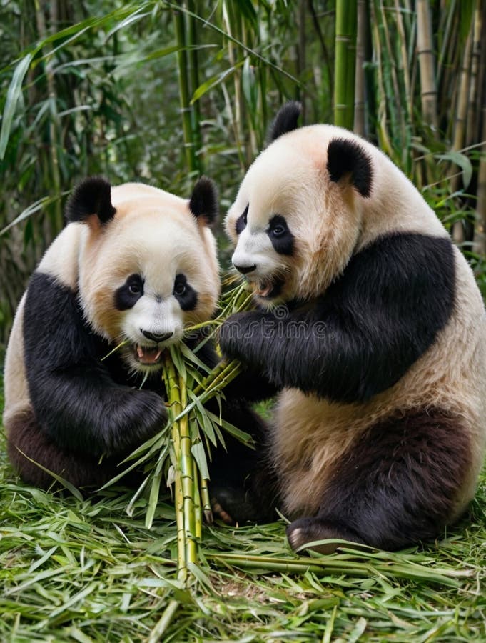 Panda bears eat bamboo stock illustration. Illustration of bears ...