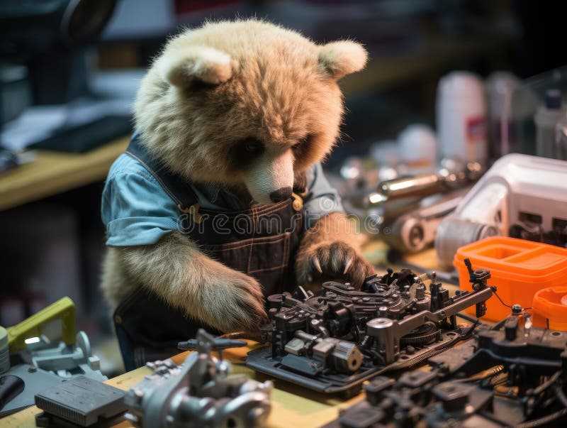 Panda Bears Repair Shop with Toy Computer Stock Illustration ...