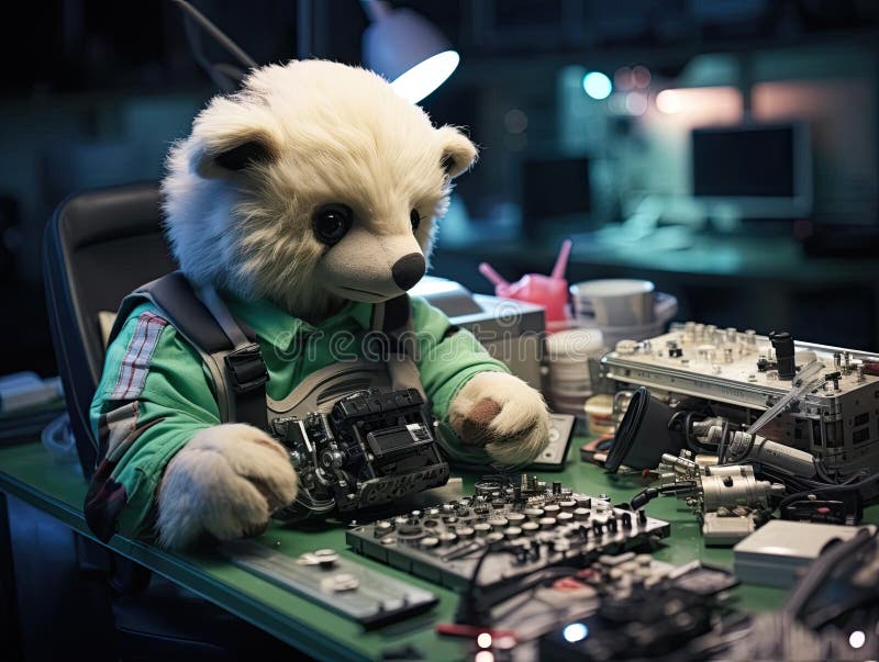 Panda Bears Repair Shop with Toy Computer Stock Illustration ...