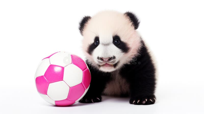 Panda Behind Pink and Black Soccer Ball Stock Photo - Image of pink ...