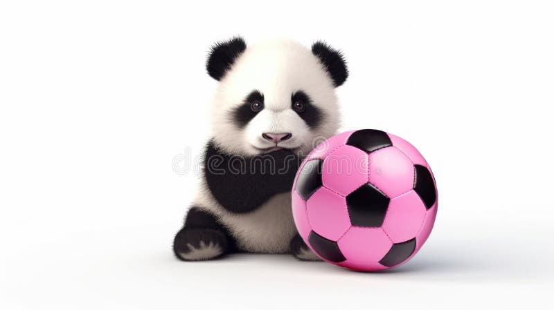 Panda Behind Pink and Black Soccer Ball Stock Image - Image of football ...
