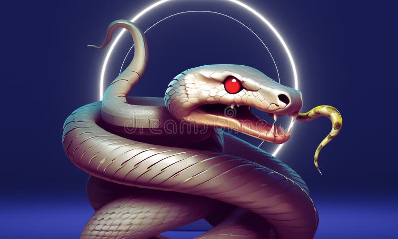 Illustration of a White Snake with Red Eyes in Cyberpunk Style Stock ...