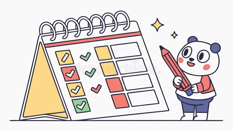 Panda with Calendar Planner, Cute Organizer and Schedule Tool Vector ...