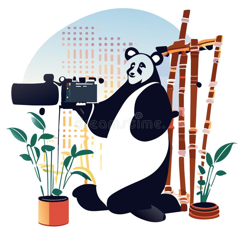 Panda with a Camera on a White Background, Vector Illustration ...