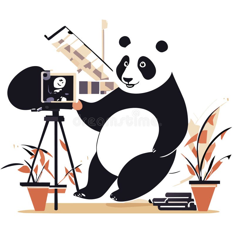 Panda with Camera on Tripod. Vector Illustration in Flat Style Stock ...