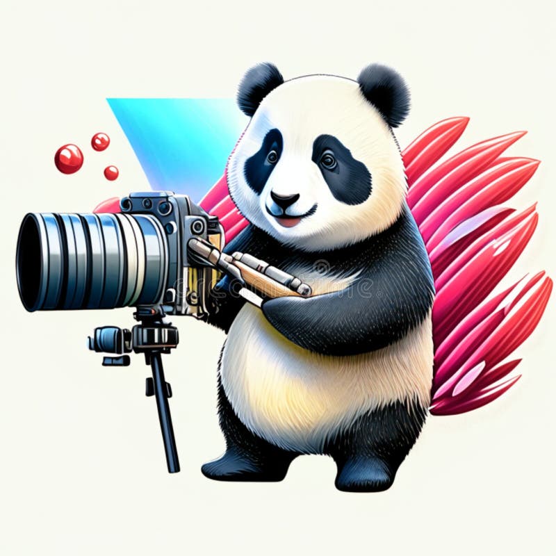 Cute Panda with a Camera on a Tripod, Vector Illustration AI Generated ...