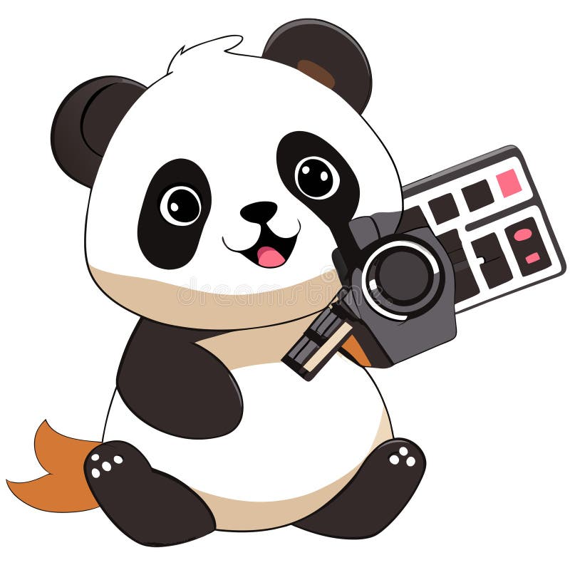 Panda with a Camera on a White Background, Vector Illustration ...