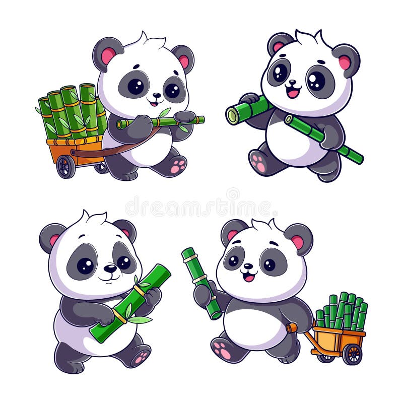 Panda Carrying Bamboo, Package Design Stock Vector - Illustration of ...
