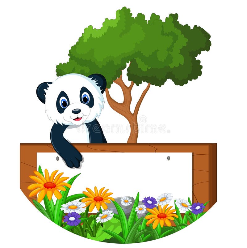 Panda Cartoon with Blank Sign Stock Illustration - Illustration of ...
