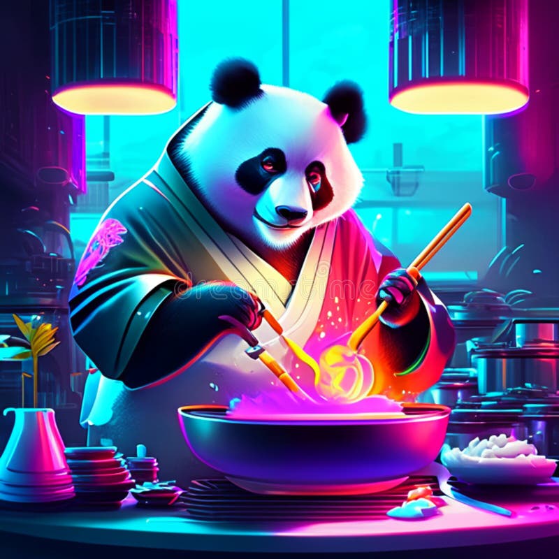 Panda Chef Cooking in the Kitchen. Vector Illustration in Cartoon Style ...