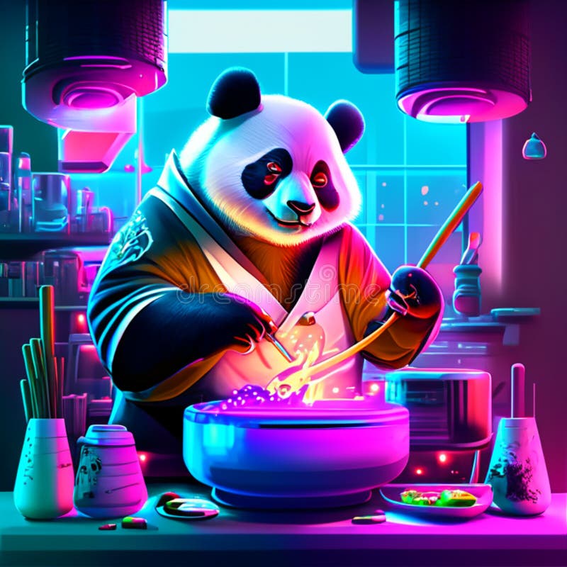 Panda Chef Cooking in the Kitchen. Vector Illustration in Cartoon Style ...