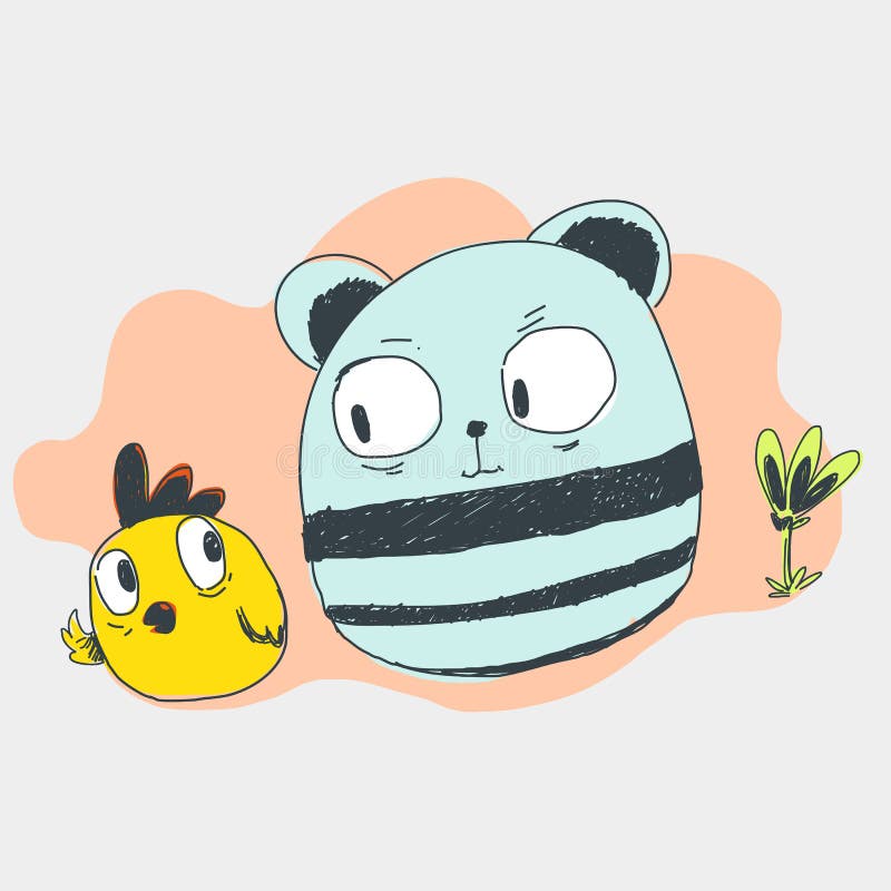 Panda and Chicken Cartoon Character Stock Vector - Illustration of kids ...