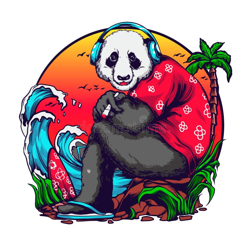 Panda on the beach stock vector. Illustration of color - 59016681