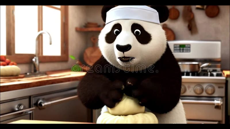 Panda cook in the kitchen. stock video. Video of cartoon - 377379037