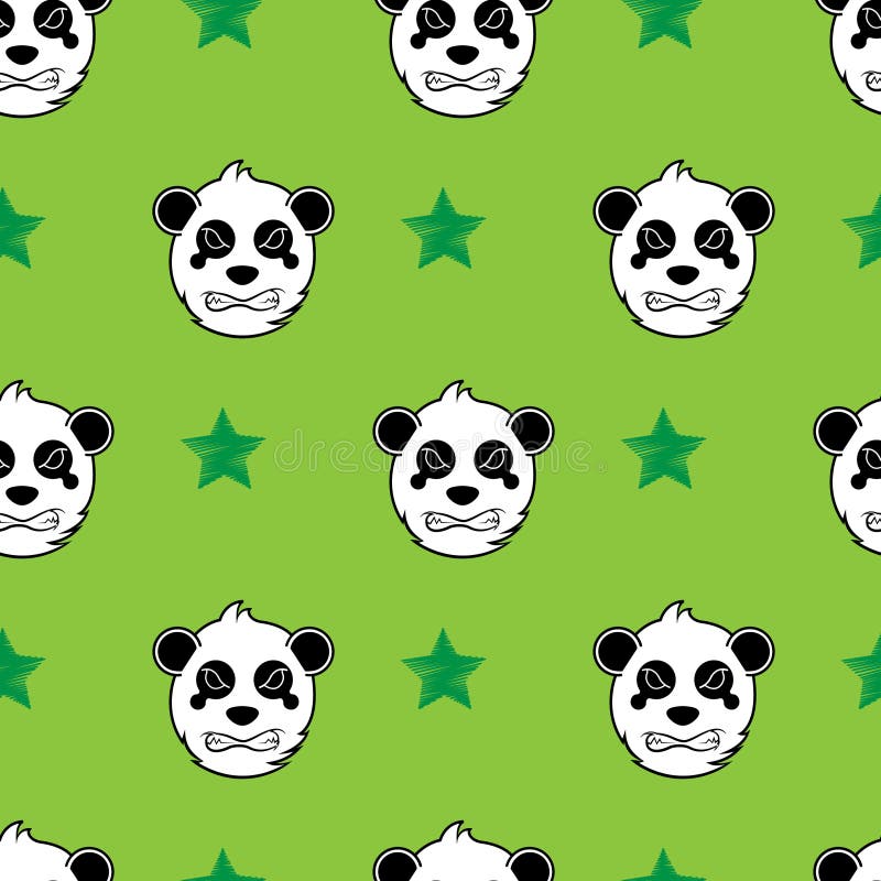 Seamless Pattern Cute Panda Bamboo Green Background Stock Illustrations ...