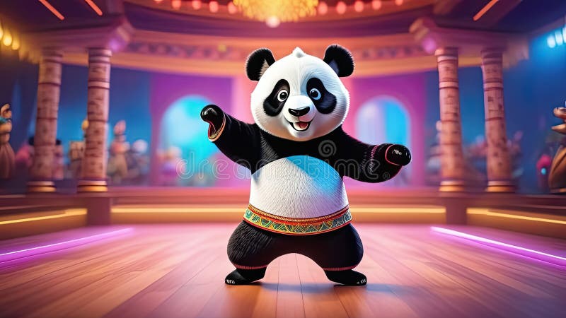 Panda Dancing on Stage in a Theater. Cartoon Panda Stock Illustration ...