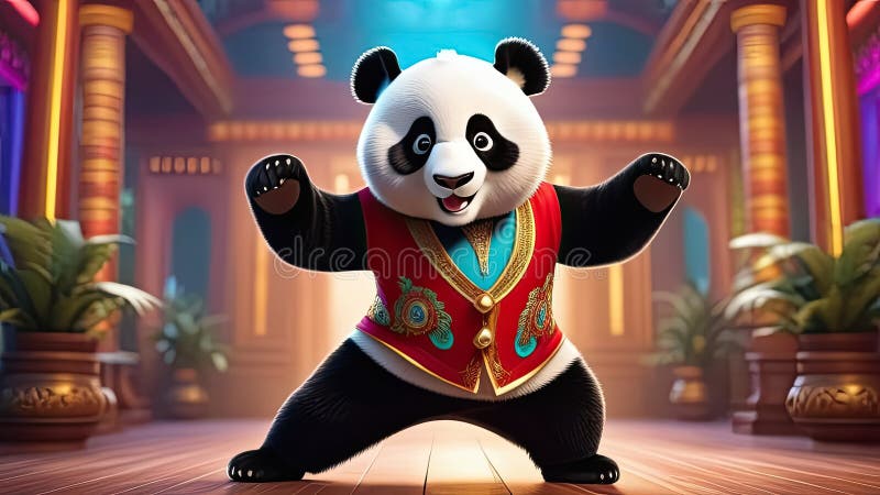 Panda Dancing on Stage in a Theater. Cartoon Panda Stock Illustration ...
