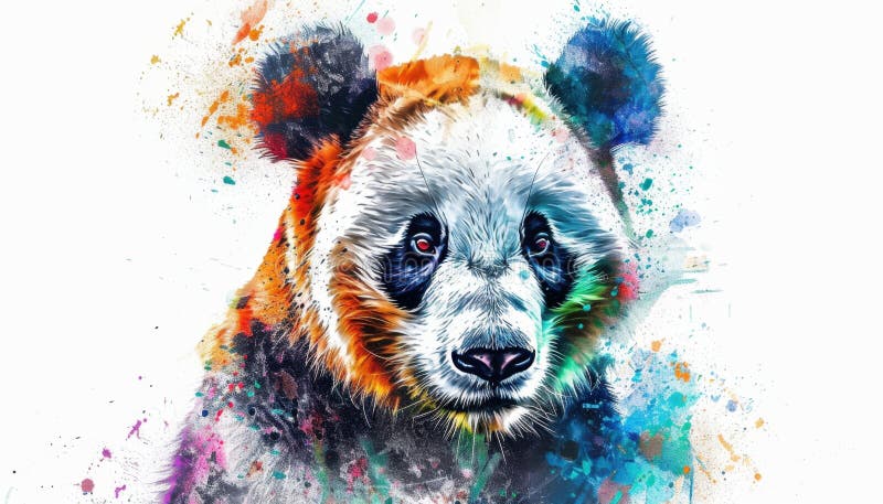 Colorful Artistic Rendition of a Panda Surrounded by Vibrant Splashes ...