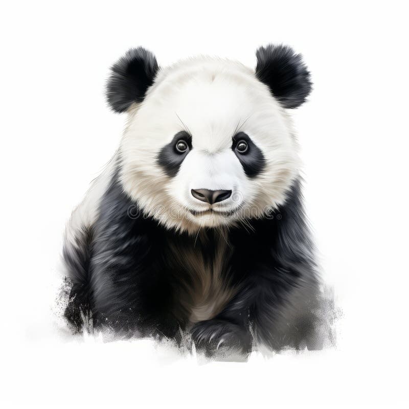 Realistic Panda Bear Drawing on White Background Stock Illustration ...