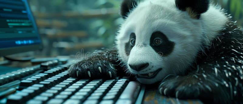 The Panda Diligently Typing on a Computer Keyboard Stock Illustration ...