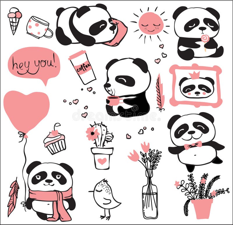 Panda Doodle Kid Set. Simple Design of Cute Pandas and Other Individual ... Panda Doodle Kid Set. Simple Design of Cute Pandas and Other Individual ...