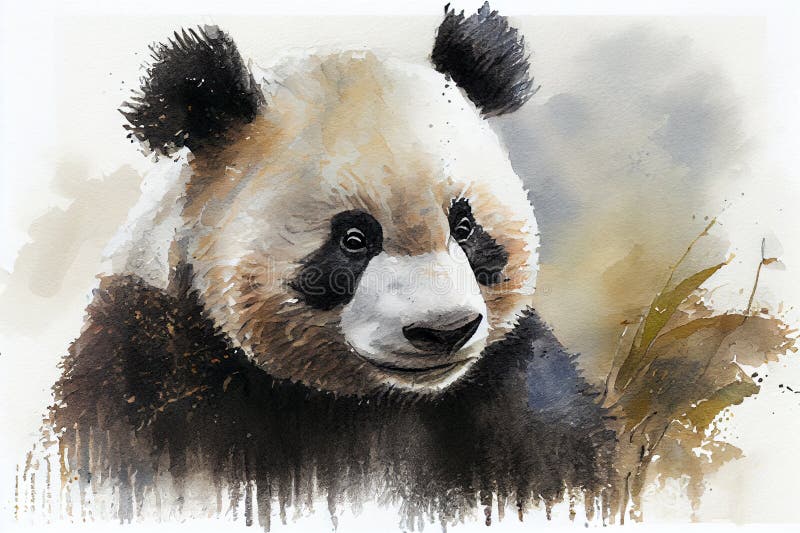 Panda Drawing with Bit of Watercolour Stock Illustration - Illustration ...
