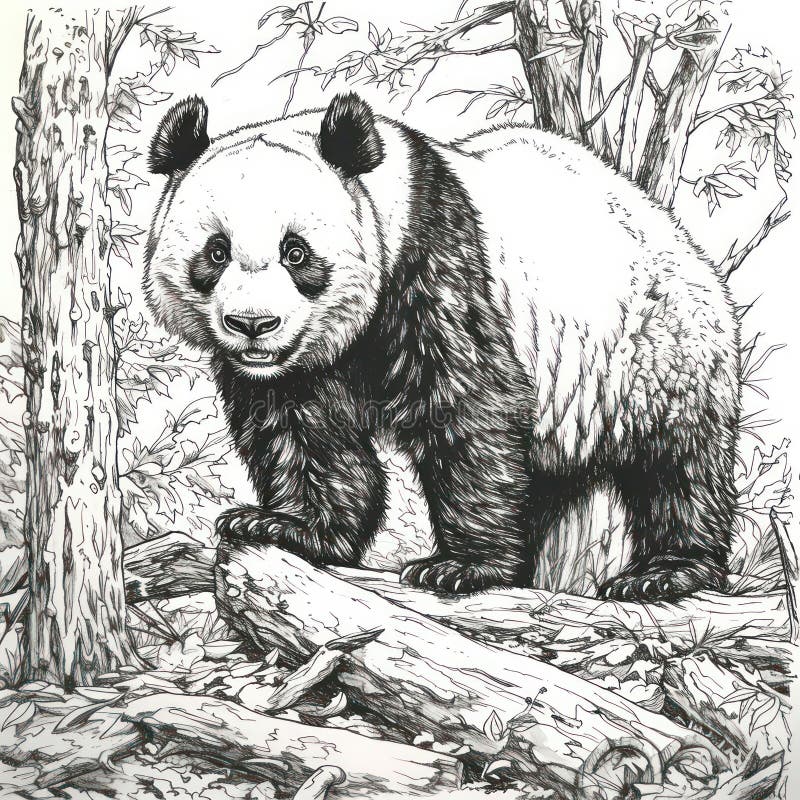 Panda Drawing Coloring Book Page Stock Illustration - Illustration of ...