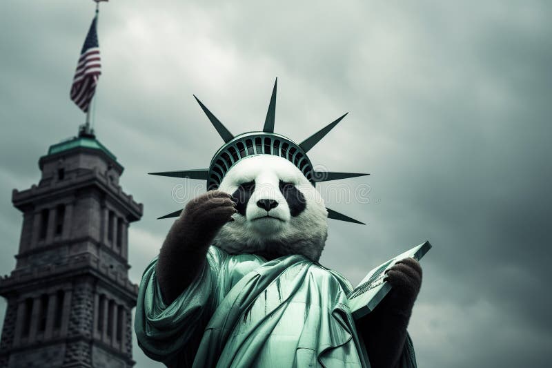 Panda Dressed As Statue of Liberty. War China and USA Stock ...