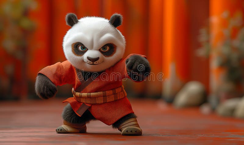 A Panda Dressed in a Martial Arts Suit Confidently Strikes a Fighting ...