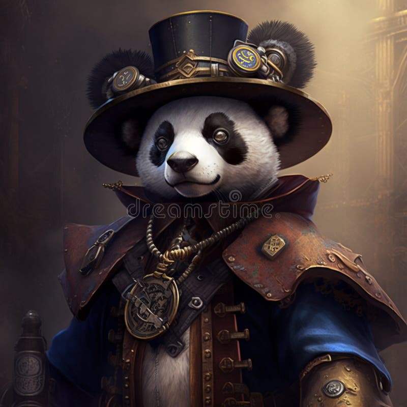 A Panda is Dressed in a Steampunk Outfit. AI Stock Illustration ...