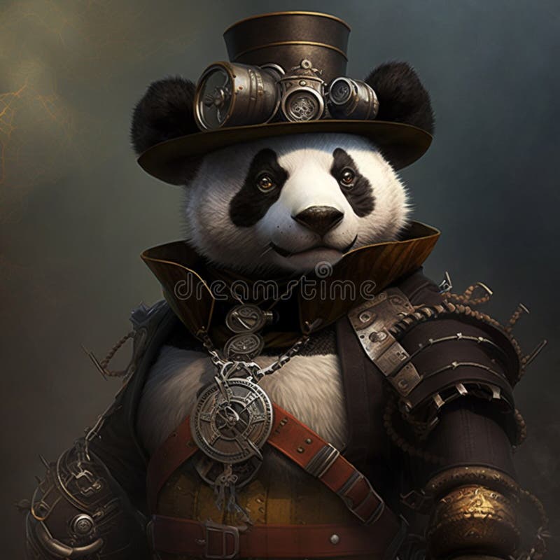 A Panda is Dressed in a Steampunk Outfit. AI Stock Illustration ...