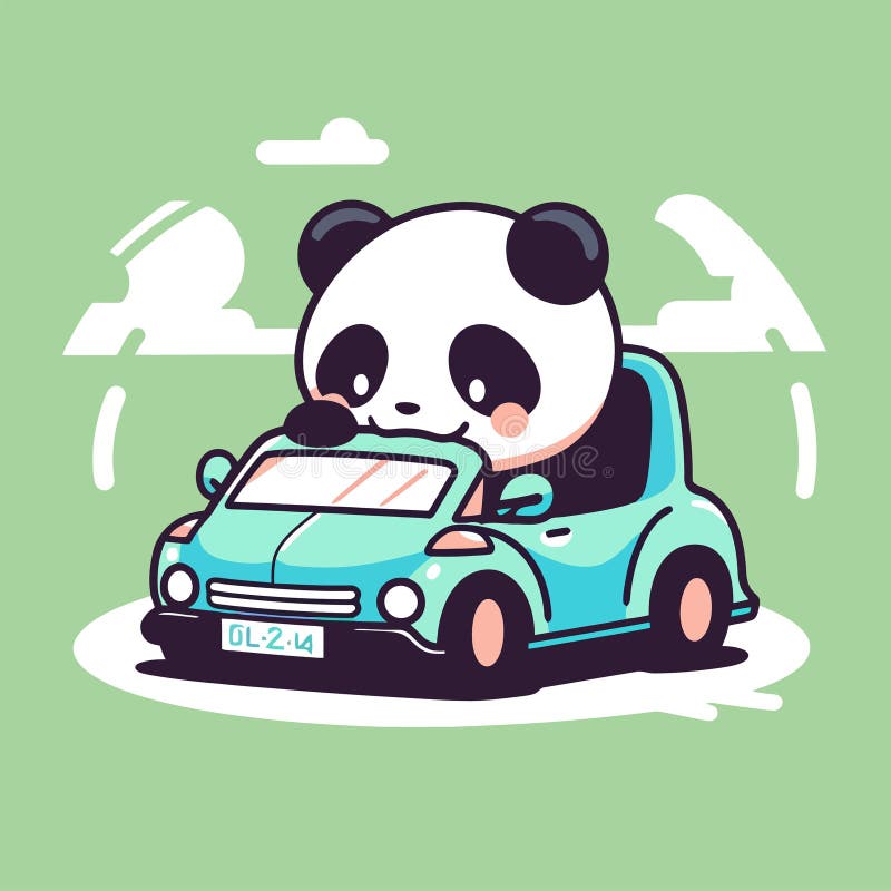 A Panda is Driving a Car with a License Plate Stock Illustration ...