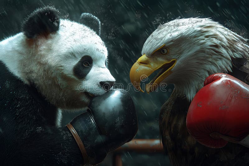 Panda and Eagle Fighting in Boxing Match, Symbolizing Us-china ...