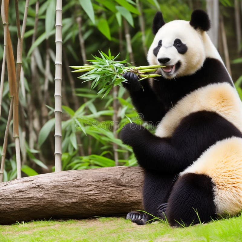 Panda eating bamboo stock illustration. Illustration of mammal - 276791348