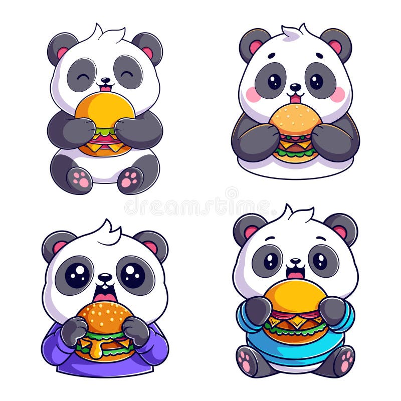 Panda Eating Burger, Package Design Stock Vector - Illustration of ...