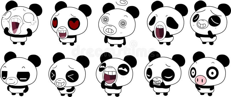 Panda Smiley Face Icons Set. Stock Illustration - Illustration of ...