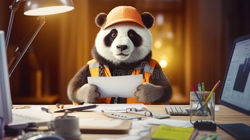 Panda Engineer with Drawings and Engineering Equipment Stock ...