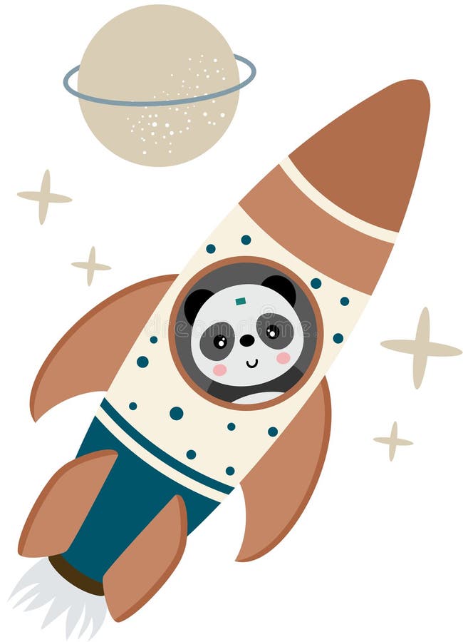 Panda Explorer in a Rocket Sailing through Space Stock Vector ...