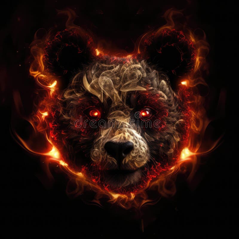 Panda Face Heart Shape in Red Fire on Black Background. Generative AI ...