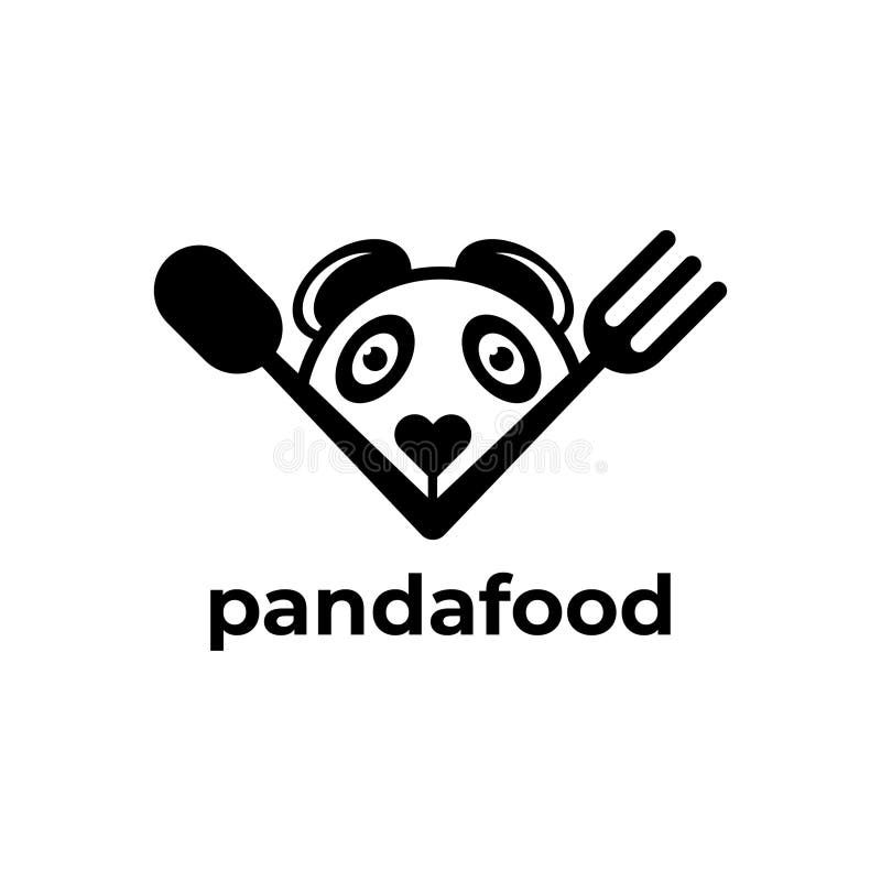 Panda Face Kitchen Logo with Fork and Spoon. Stock Vector ...