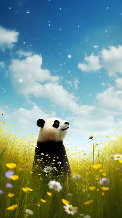 Panda in the field stock illustration. Illustration of cute - 275209690