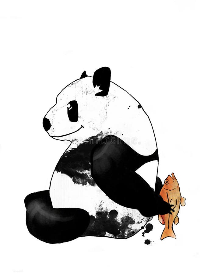 The Panda and the Fish Behind Him Stock Illustration - Illustration of ...