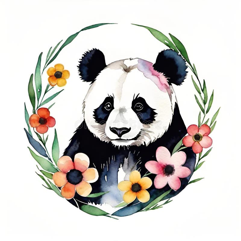 Panda with Flowers. Watercolor Illustration Stock Illustration ...