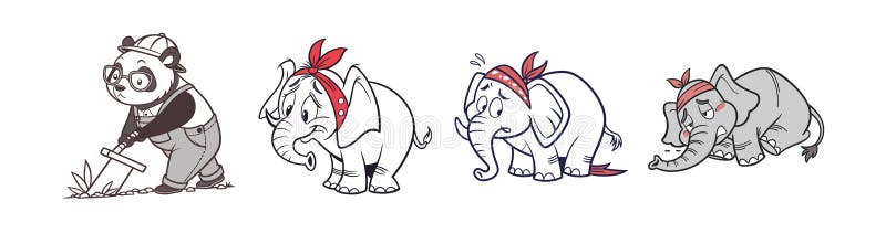 Panda Gardener and Elephant Cartoon Character Evolution Stock Vector ...